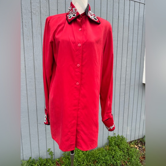 Regalia | Tops | Vintage Regalia Long Red Blouse With Bejeweled Collar ...